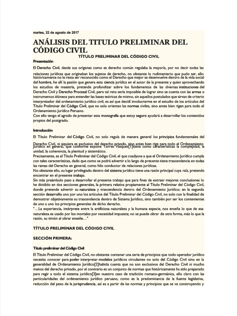 PDF Analisis Titulo Preliminar Codigo Civil - Compress | PDF