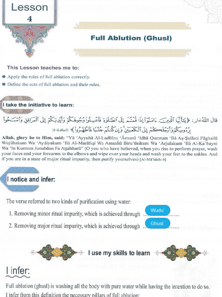 Nasira GR 7 Answer Key U2. Lesson4. Full Ablution | PDF
