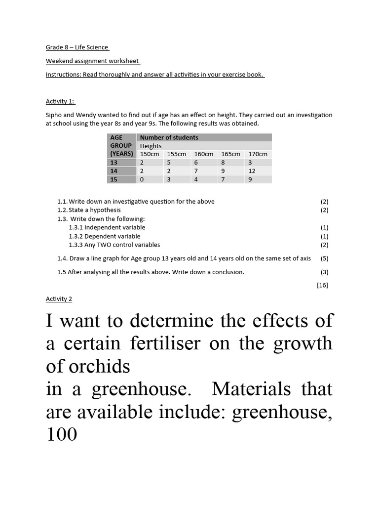 Grade 8 - Scientific Method Weekend Assignment | PDF