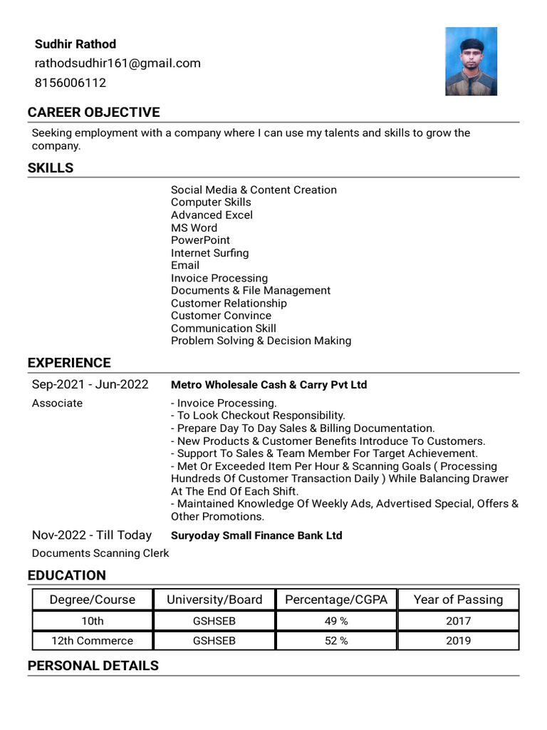 Career Objective: Sudhir Rathod | PDF