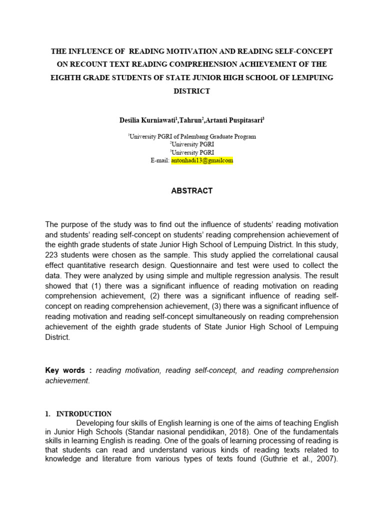 The Influence of Reading Motivation and Reading Self | PDF ...
