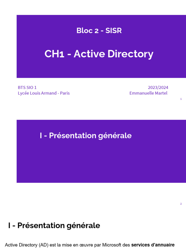 Bloc 2 - SISR - CH1 - Active Directory | PDF