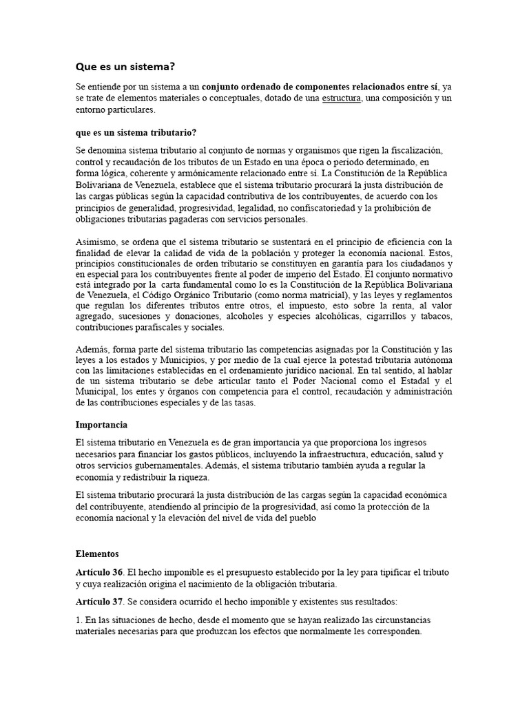 Sistema Tributario en Venezuela: Estructura y Principios | PDF
