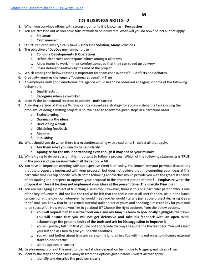 Biz Skill 2 MCQ With Answers | PDF