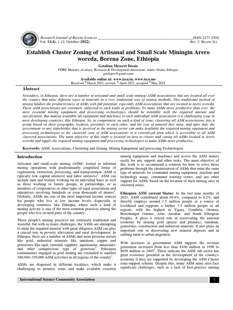 Cluster Zoning for Ethiopian ASM Productivity | PDF