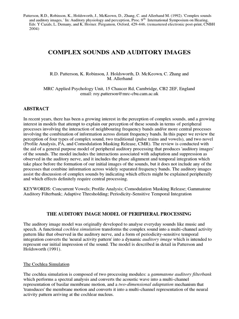 Complex Sounds and Auditory Images | PDF
