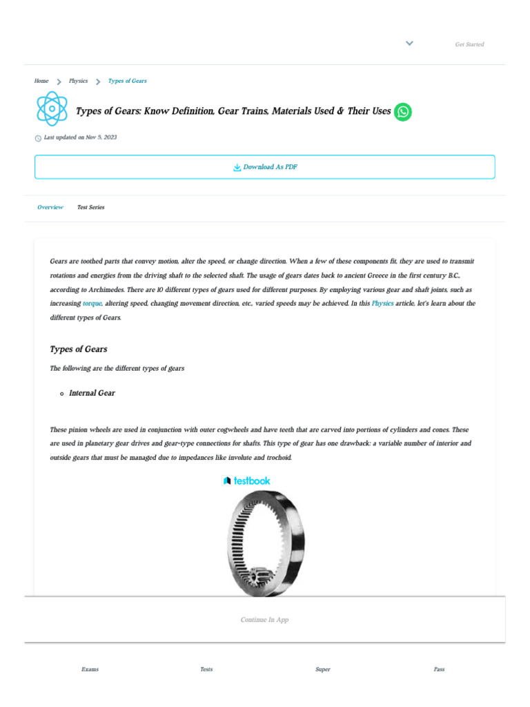 Types of Gears - Definition, Materials, Gear Trains, Applications | PDF ...