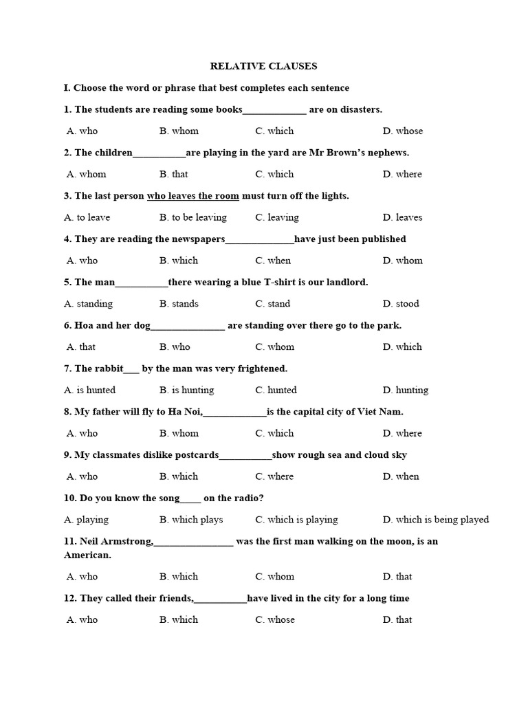 Relative Clauses Review | PDF