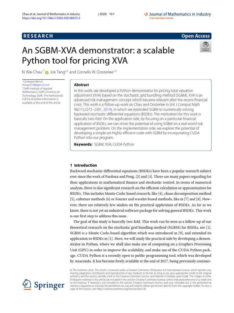 An SGBM-XVA Demonstrator: A Scalable Python Tool For Pricing XVA | PDF ...