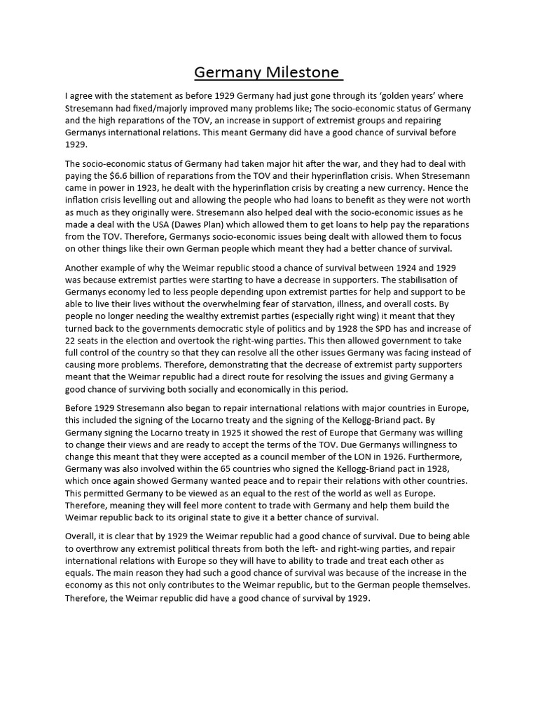 Germany Milestone | PDF | Weimar Republic | World War I Reparations