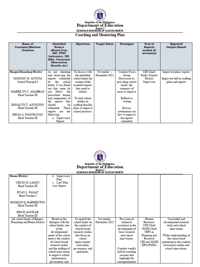 Coaching and Mentoring Plan Final | PDF