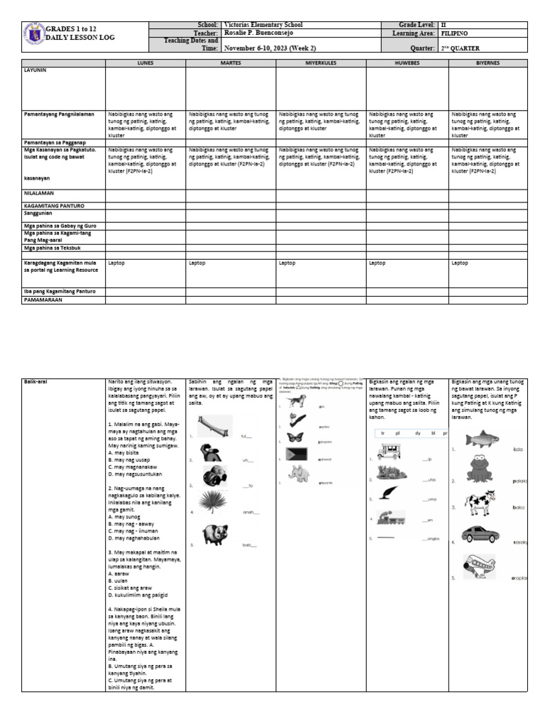 DLL - Filipino Q2 W3 | PDF