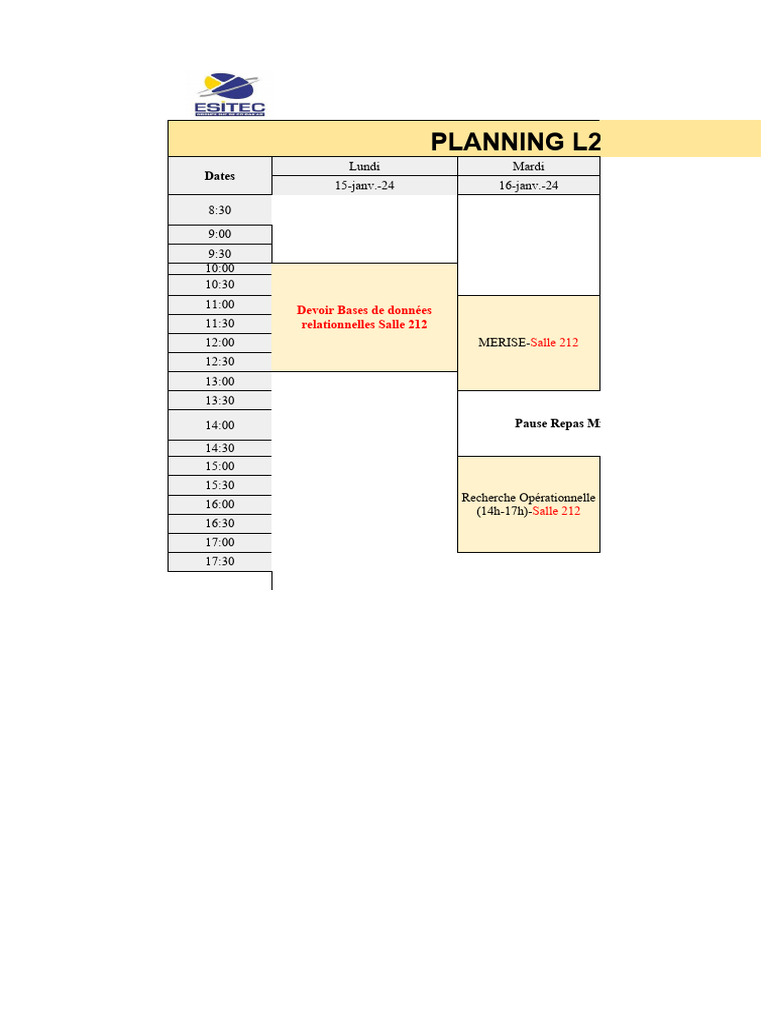 Planning L2 15janvier2024 | PDF
