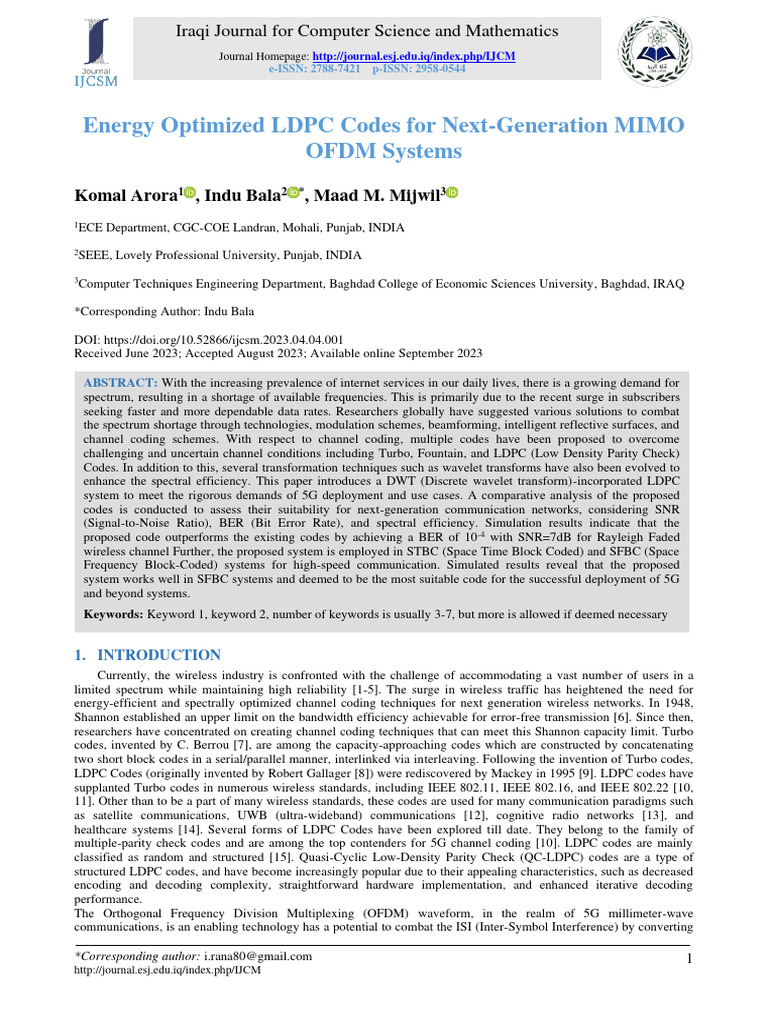 Energy Optimized LDPC Codes For Next-Generation MIMO | PDF
