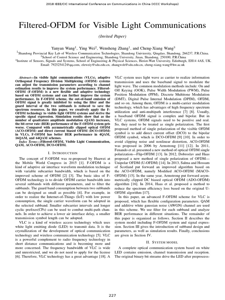 Filtered-OfDM For Visible Light Communications | PDF | Orthogonal Frequency Division ...