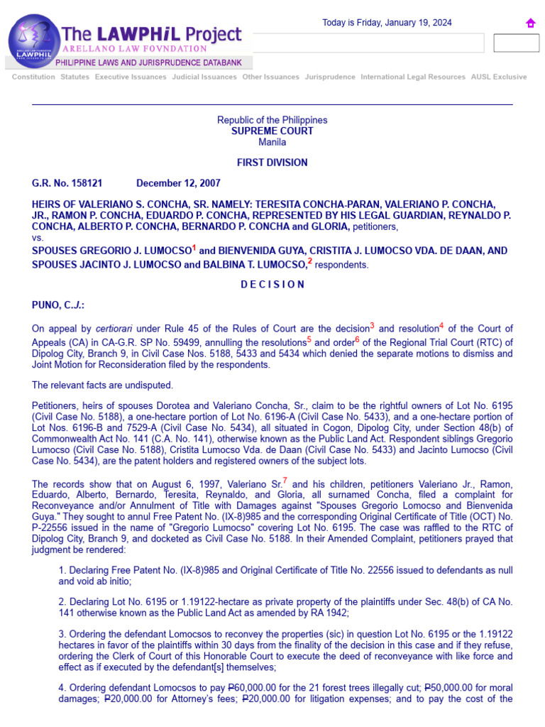 Heirs of V. Concha v. Lumocso (Real Actions v. Actions Incapable of ...