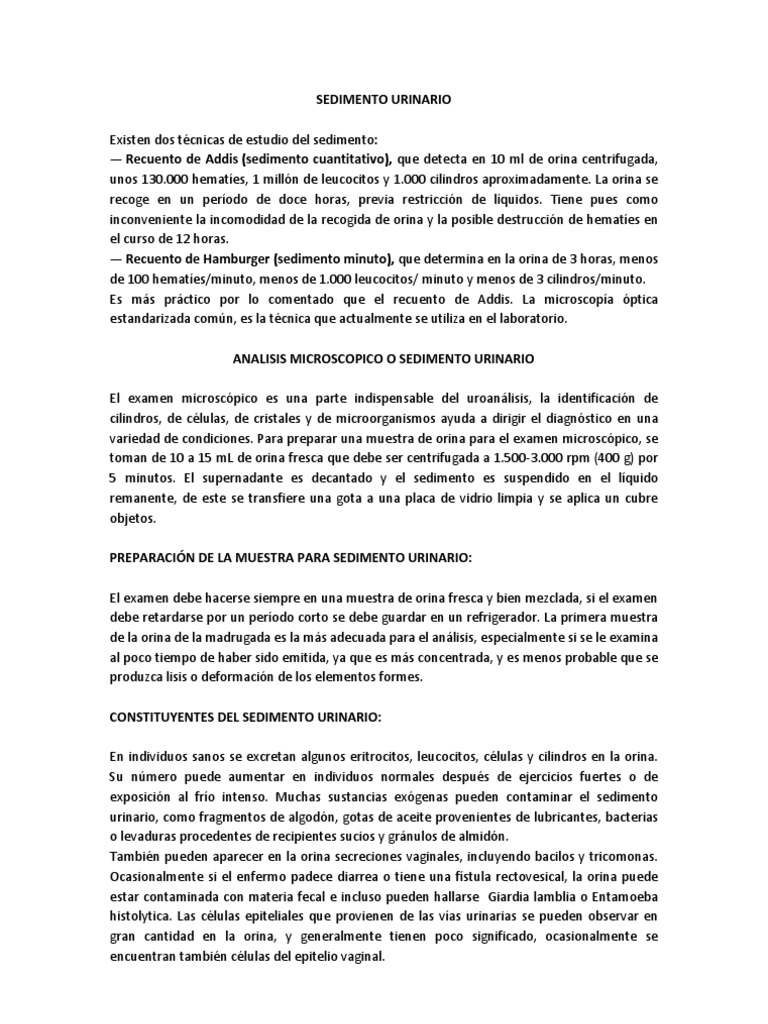 Análisis del Sedimento Urinario Normal | PDF | Sistema urinario | Leucocito