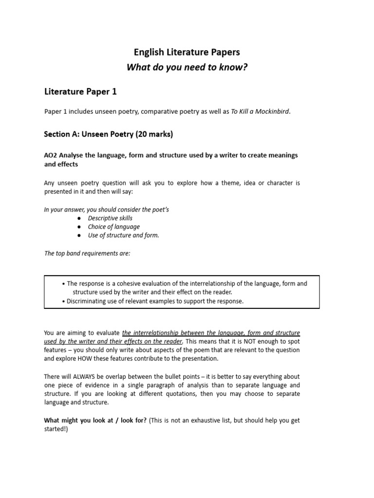 English Literature Paper Guide | PDF