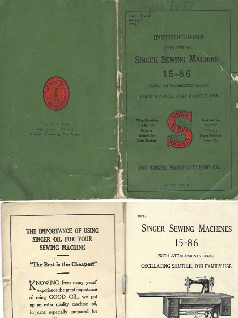 Singer Model 15 86 Treadle Sewing Machine 1937 | PDF