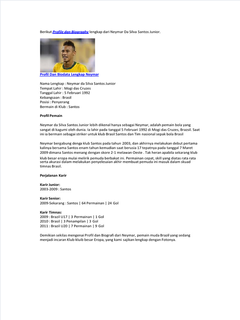Dokumen - Tips - Berikut Profile Dan Biography Lengkap Dari Neymar Da Silva Santos Junior | PDF