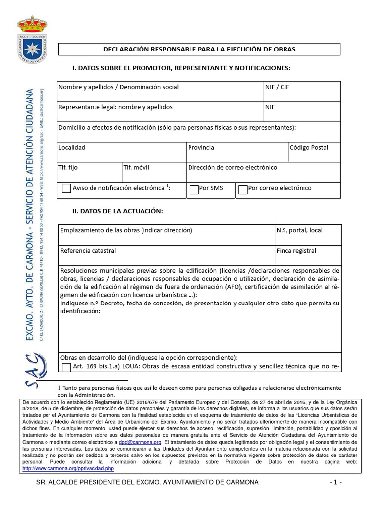 Declaracionresponsables DECLARACION - DE - RESPONSABLE - OBRAS | PDF