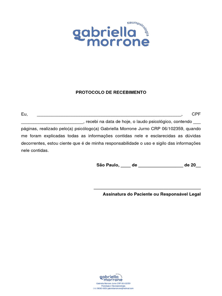 Protocolo Recebimento Laudo Neuropsicológico | PDF