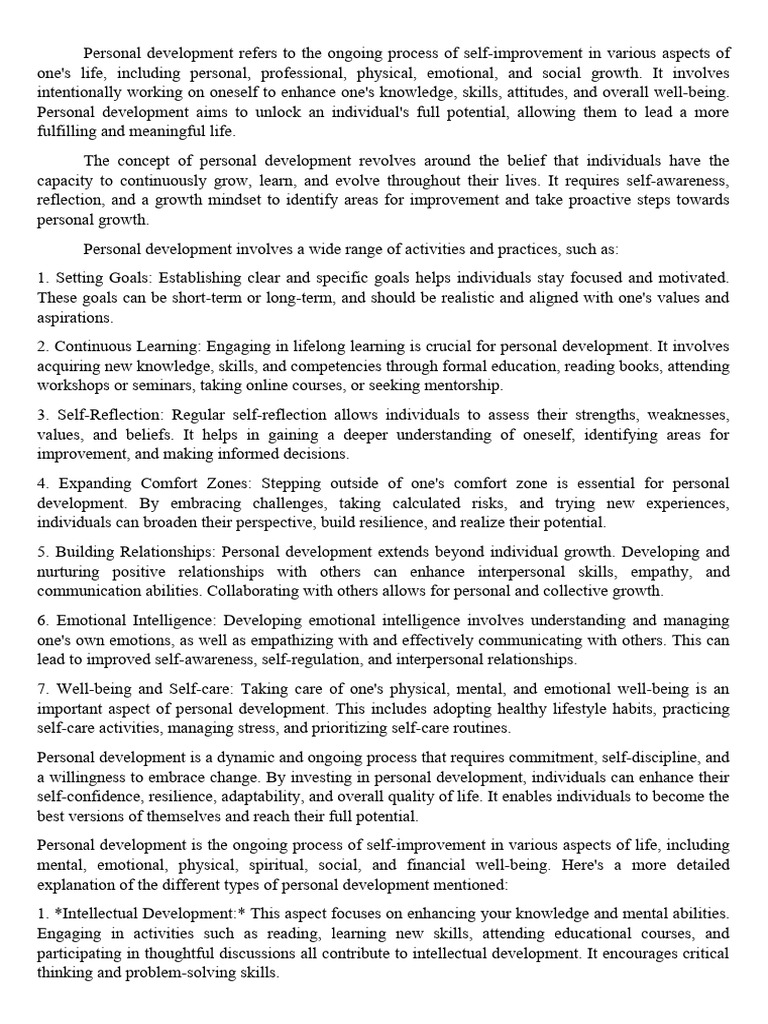 Personal Development Refers To The Ongoing Process of Self | PDF | Personal Development ...