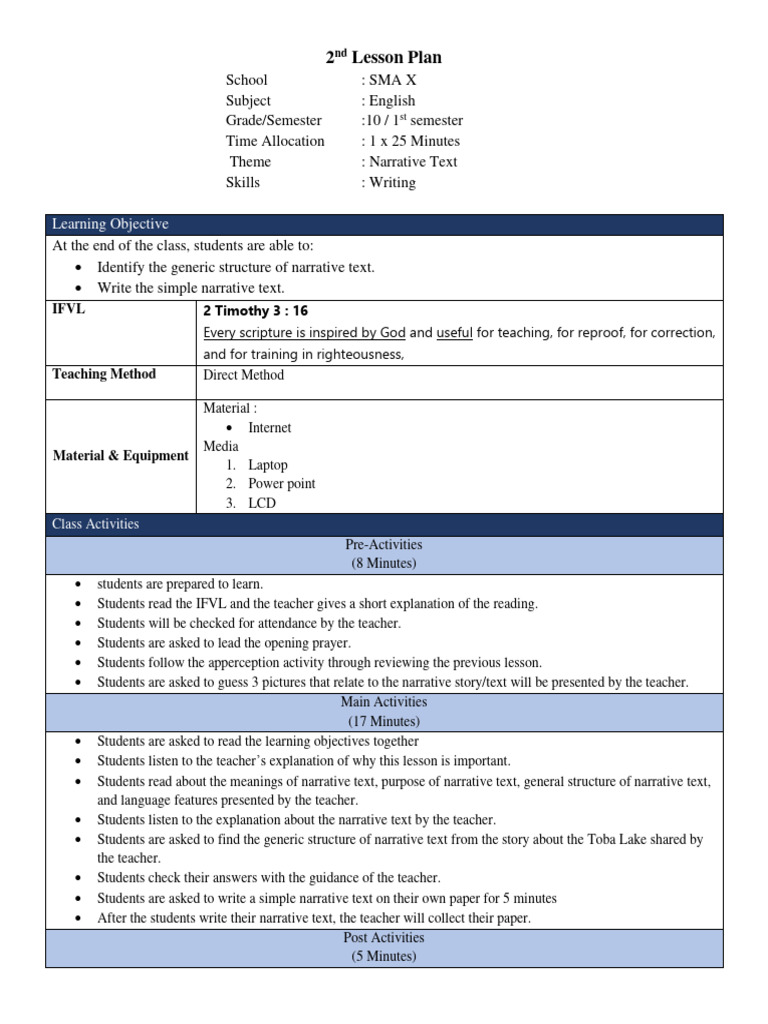 2nd Lesson Plan | PDF | Teachers | Lesson Plan