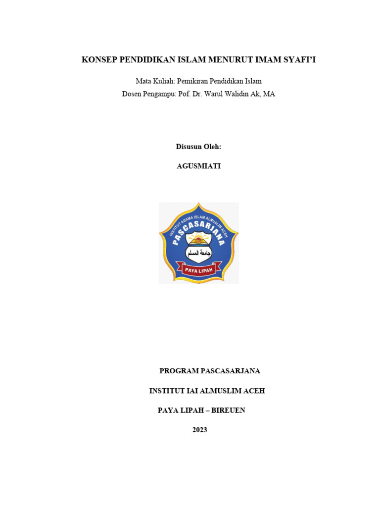 Konsep Pendidikan Islam Menurut Imam Syafi'i | PDF