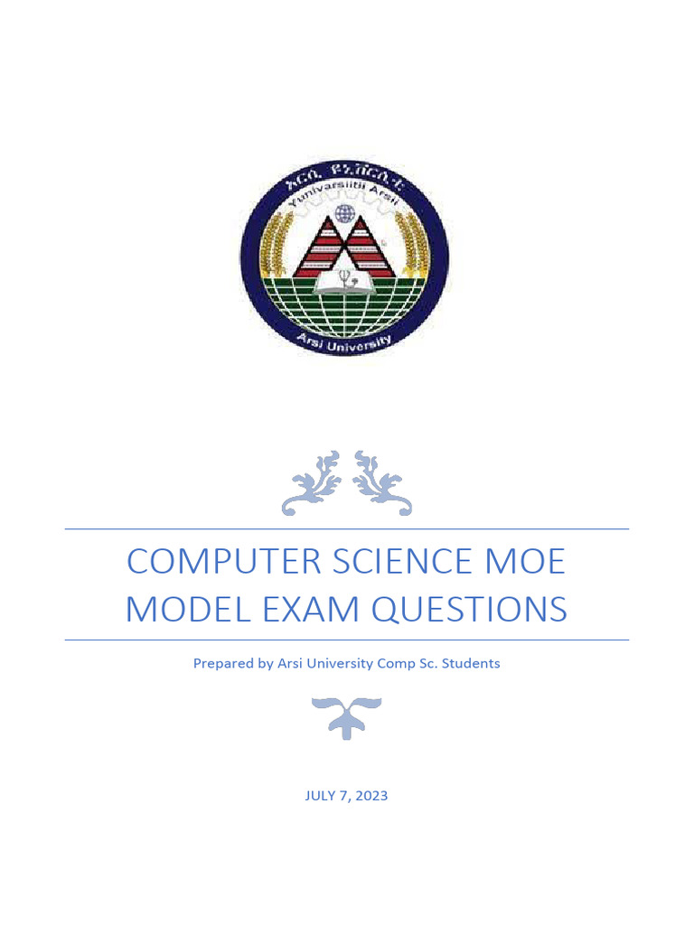 MOE MODEL QUESTIONS Can Be Copied! Prepared by Arsi Universty Comp | PDF