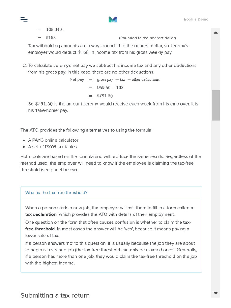 Calculating Income Tax and Medicare Levy - Year 11 Maths | PDF