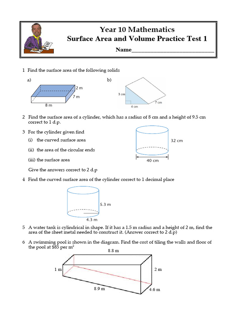 Year 10 Surface Area & Volume Test | PDF | Home & Garden
