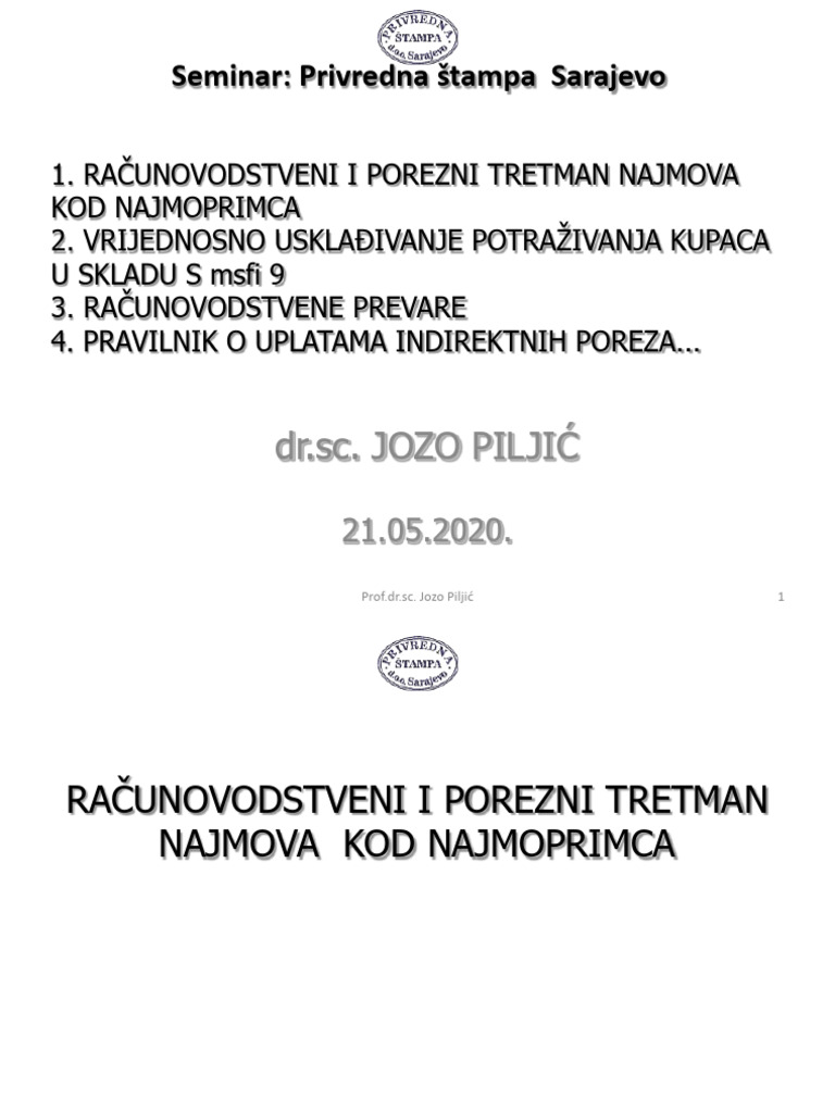 Jozo PILJIĆ Prezentacija Za Webinar | PDF