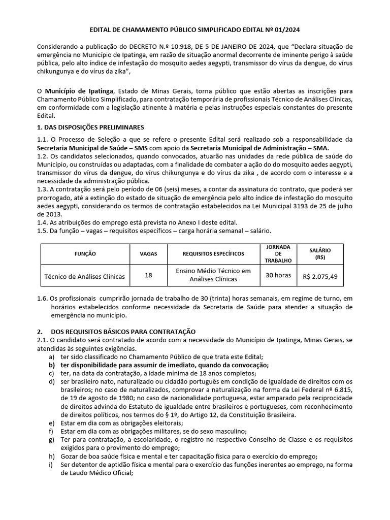 Função Vagas Requisitos Específicos Jornada DE Trabalho Salário (R$) | PDF