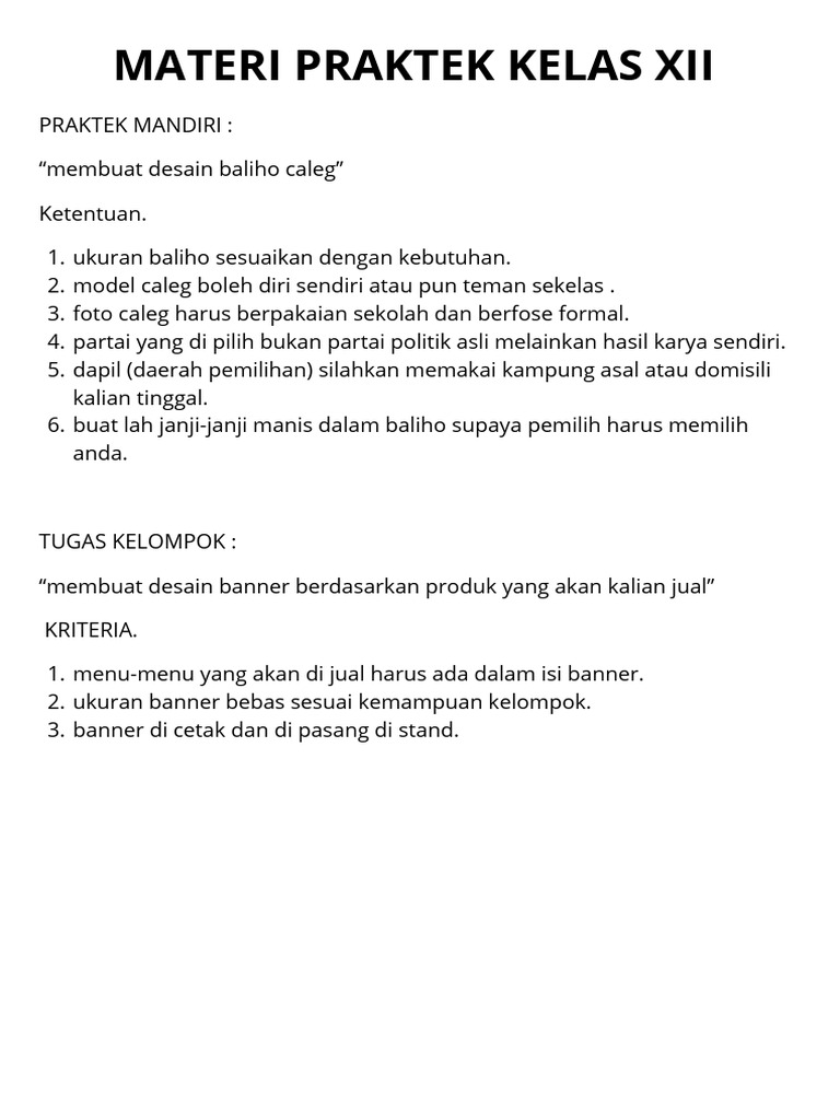Materi Praktek Kelas Xii - 20240131 - 143849 - 0000 | PDF