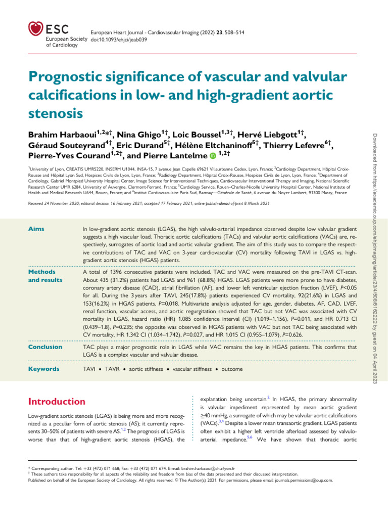 Prognostic Significance of Vascular and Valvular Calcifications in Low ...