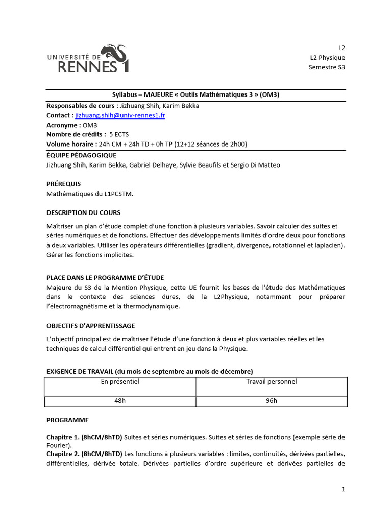 Programme Détaillé Licence 2 (UE Par UE) | PDF