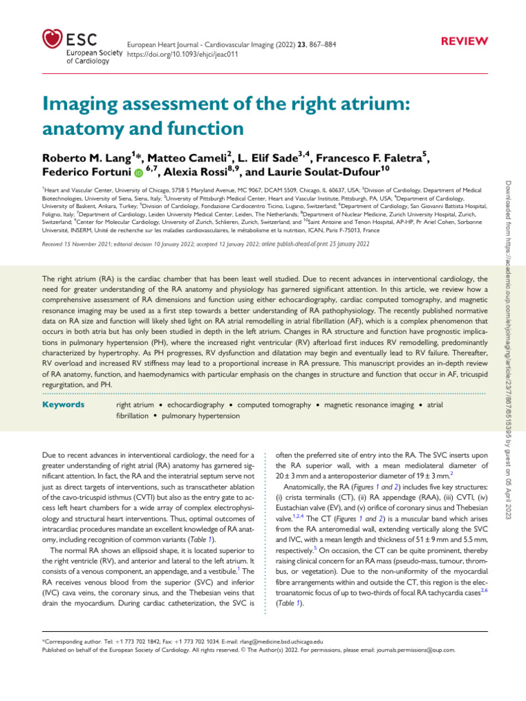 Imaging Assessment of The Right Atrium Anatomy and Function | PDF