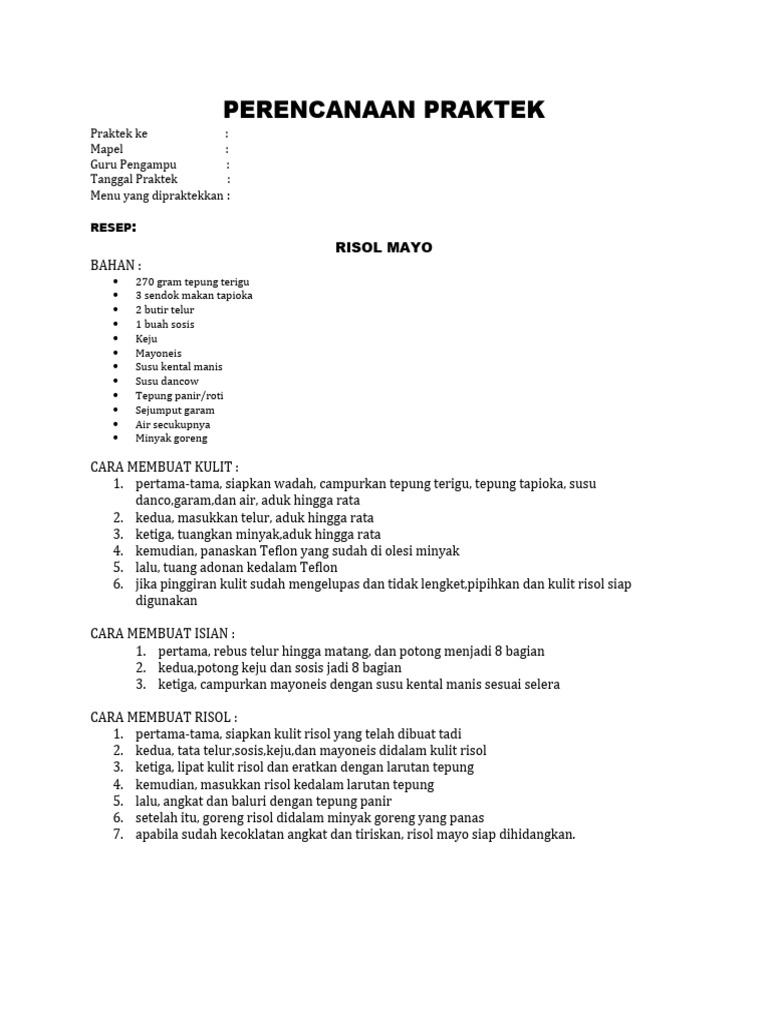 Resep dan Cara Membuat Risol Mayo | PDF
