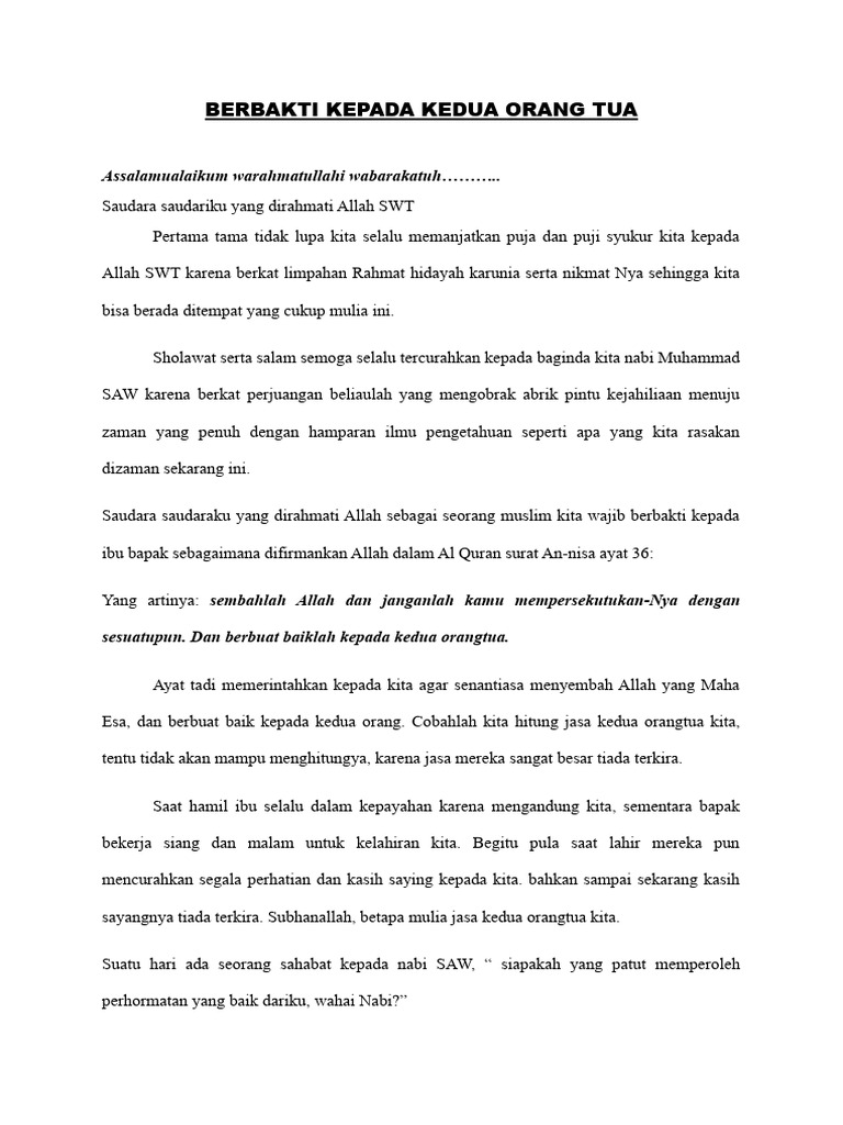 Naskah Ceramah Berbakti Kepada Kedua Orang Tua | PDF