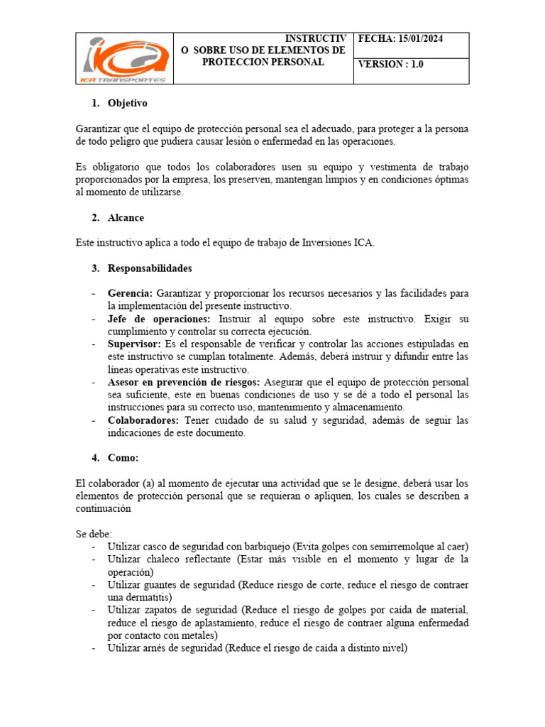 Instructivo Uso de EPP | PDF