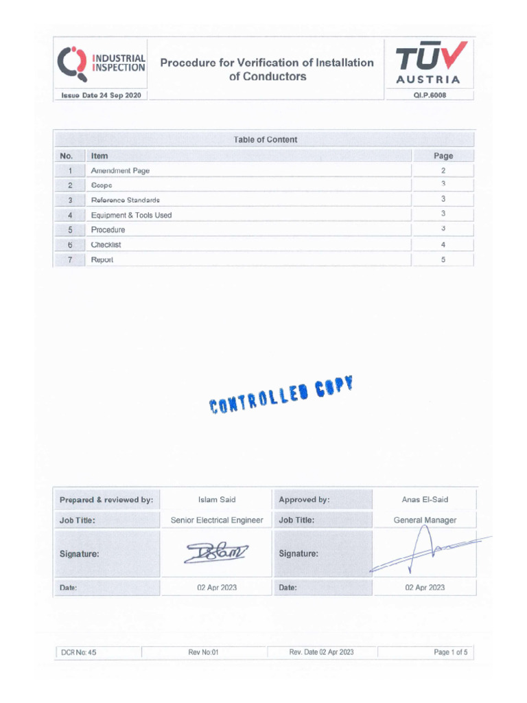 08 Procedure for Verification of installation of conductors | PDF