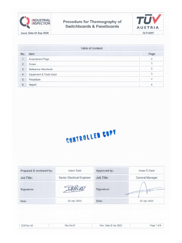 07 Procedure For Thermography Inspection of Panelboards | PDF | Infrared