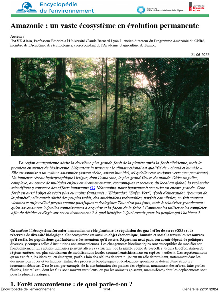 Écosystème de la forêt amazonienne | PDF | Forêt | Forêt amazonienne