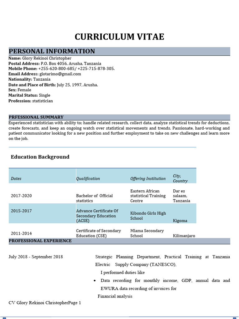 Glory Christopher Curriculum Vitae 222 | PDF