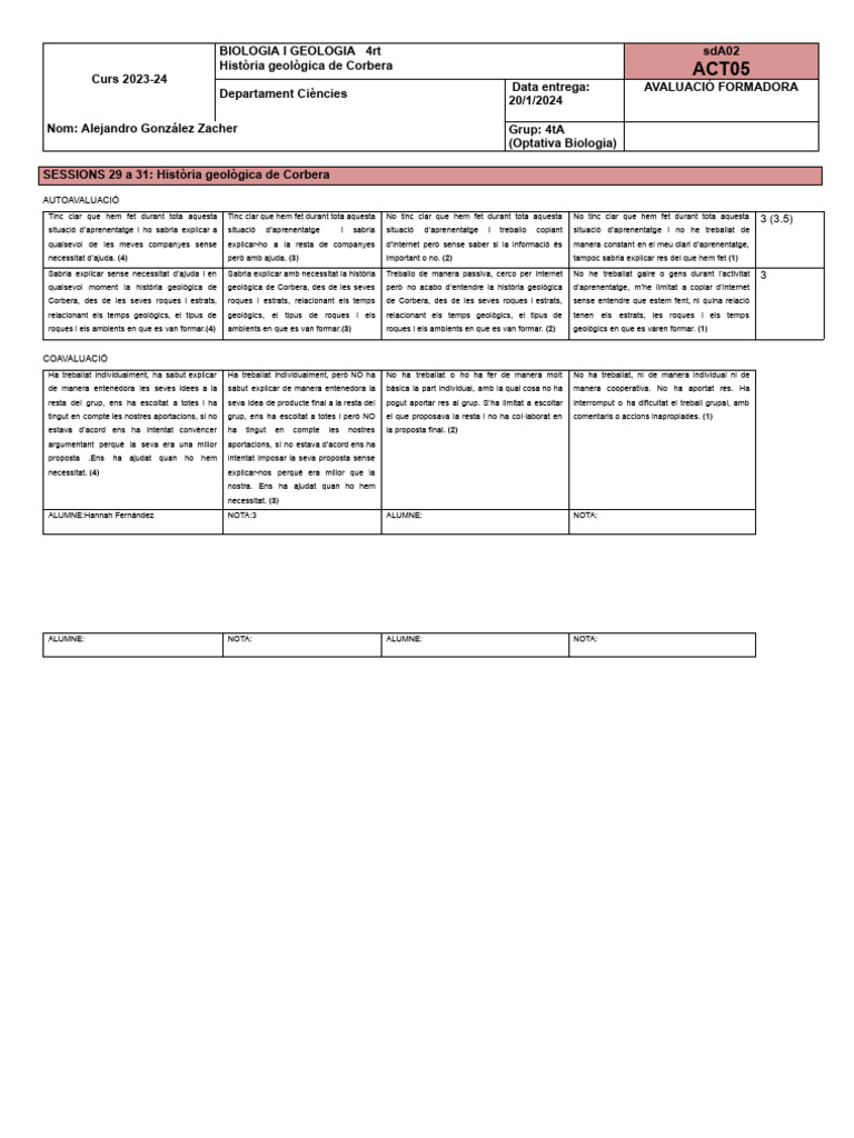 BIO4 Sda2 Avaluacio Formadora ACT05 | PDF