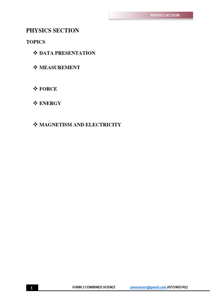 Form 2 Physics Section | PDF | Force | Lever