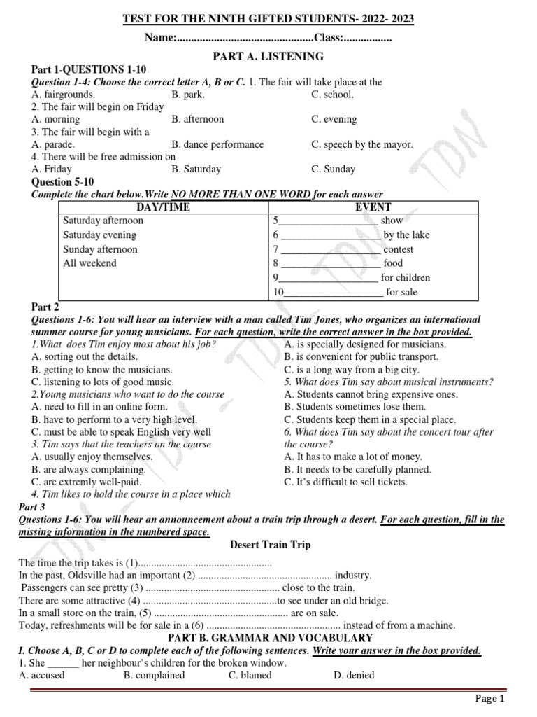 GRADE 9 Test JUNE 20 | PDF