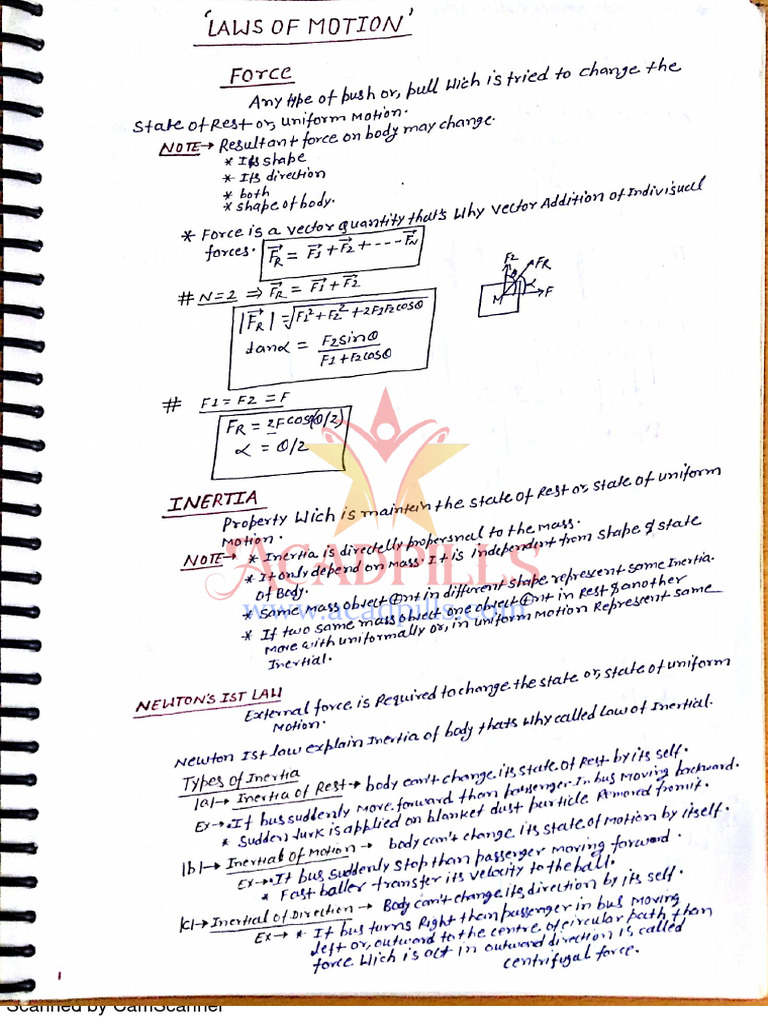 Laws of Motion Handwritten Notes | PDF