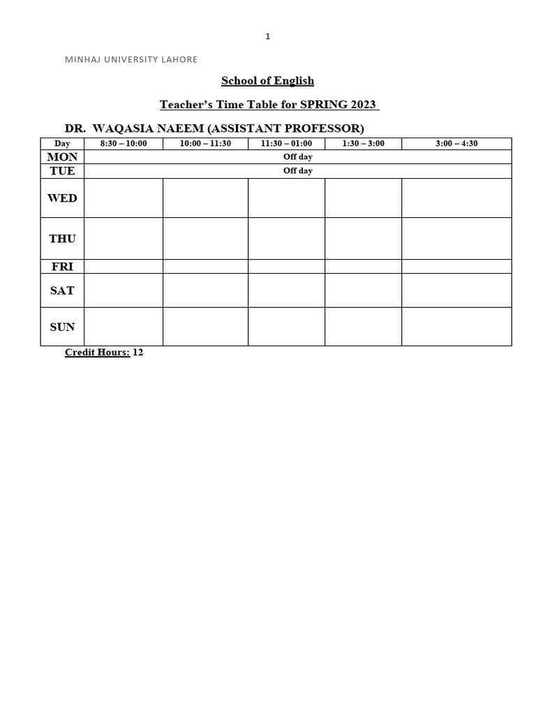 Teacher Wise Timetable Aug Fall 2022-1 | Download Free PDF | Human ...